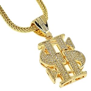 Amazon.com: Bling Cartel Cash Dollar Sign Iced Pendant Necklace Yellow ...