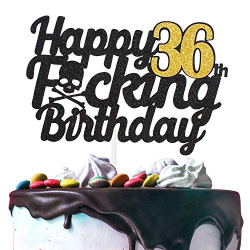 AERZETIX Happy 36th Birthday Cake Topper Black Gold Glitter Funny ...