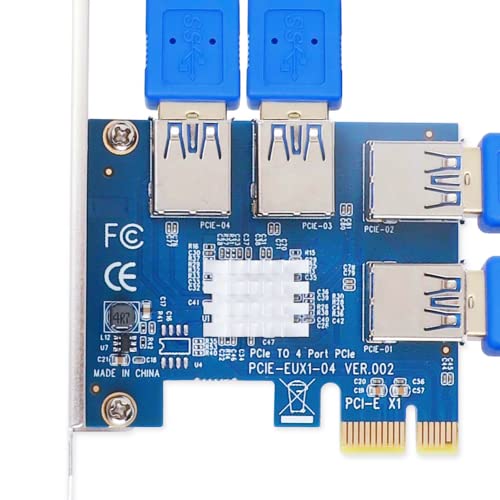 PCIe Splitter, VOZFUN 1 to 4 PCIe Expansion Riser Card X1 External ...