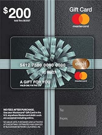 Amazon.com: $200 Mastercard Gift Card (plus $6.95 Purchase Fee) : Gift ...