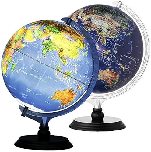 13 Inch Illuminated World Globe, Raised Relief Topographical Globe ...