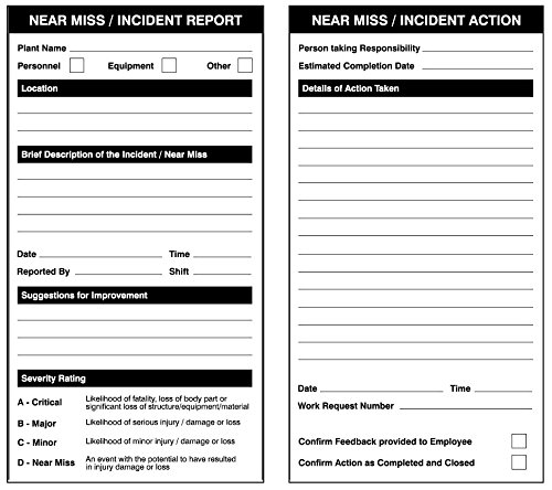 Caledonia Signs 56688 Safety Tags, Near Miss Double Sided Report/Action ...
