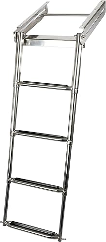 YaeMarine 4 Step Under Platform Boat Ladder Stainless Steel Telescoping ...