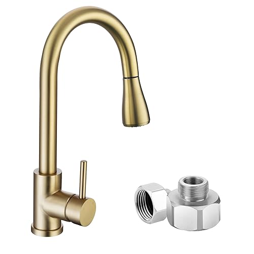 Gold Sink Faucet, Gold Kitchen Faucet with Pull Down Sprayer Stainless ...