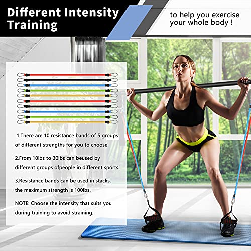 Drafitorts 10 Resistance Bands with Pilates Bar Kit for Muscle Toning ...