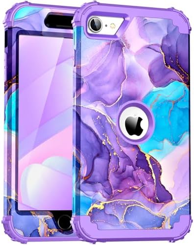 BQQFG for iPhone SE 2022/2020 Case,Marble Design Three Layer Heavy Duty Shockproof Hybrid Hard ...