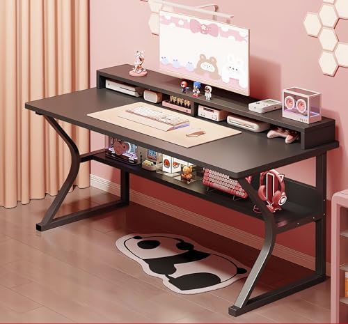 DESINO Gaming Desk with Shelf, 80CM Computer Desk, C-Shaped Gaming ...