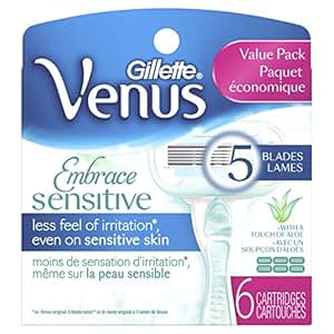 Gillette Venus Embrace Sensitive Women's Razor Blade Refills, 6 Count ...