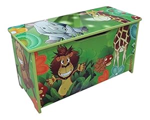 Jungle Green Animal Themed Kids Childrens Wooden Toy Box Bench Storage ...