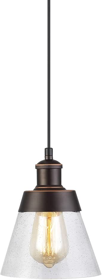 Rustic Glass Pendant Light with Handblown Clear Seeded Glass Shade, One ...