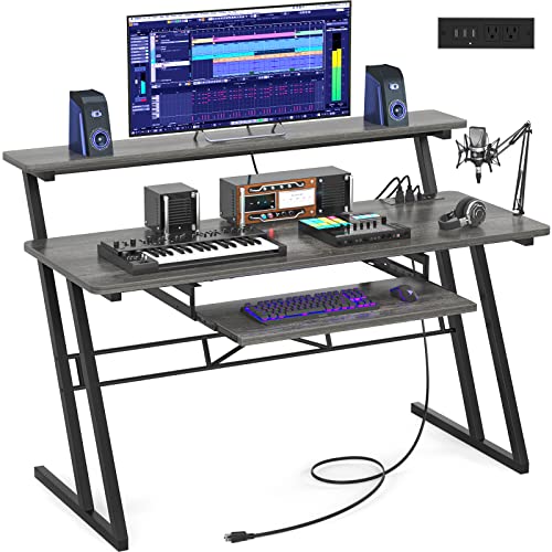 armocity 47'' Music Studio Desk with Power Outlet, Studio Desk for ...