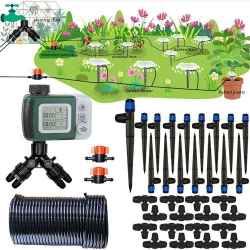 Drip Irrigation System Kit with Water Timer 82FT 1/4 Hose for 16 ...