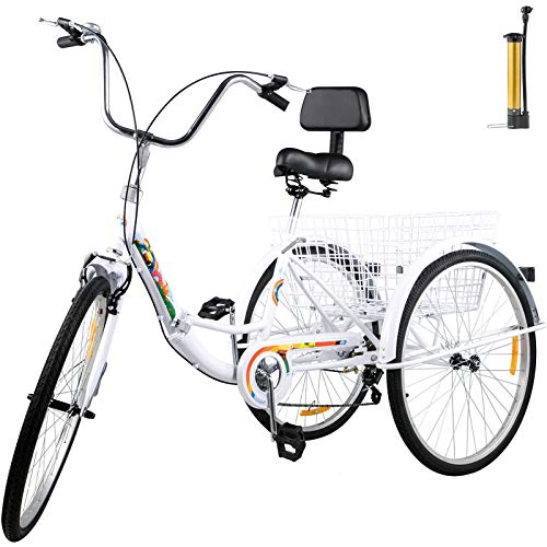 Bkisy Tricycle Adult 26” 7-Speed 3 Wheel Bikes for Adults Three Wheel ...