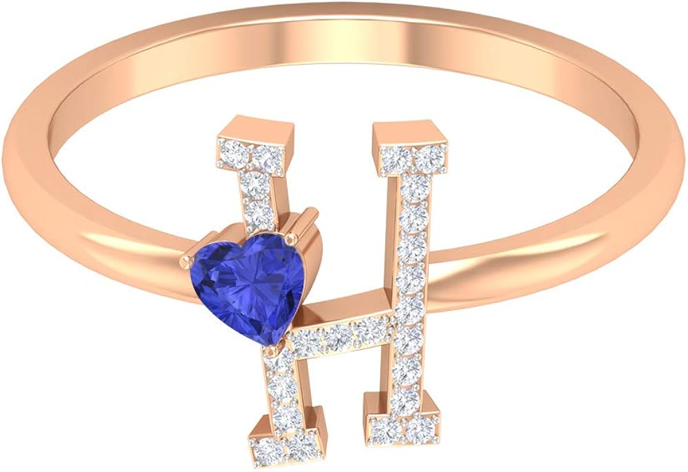 Letter H Ring, 1/4 CT Tanzanite and Diamond Ring, Gold Initial Ring (3. ...