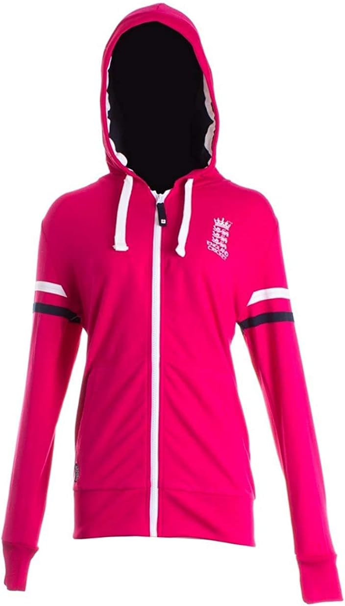 England Cricket ECB Ladies Full Zip Hoodie, Lipstick Pink (Large / 34in ...