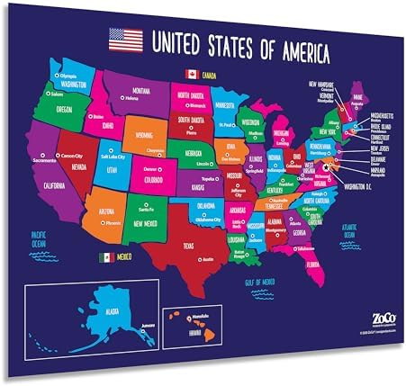 Amazoncom Safety Magnets Map Of Usa States And Capitals Poster