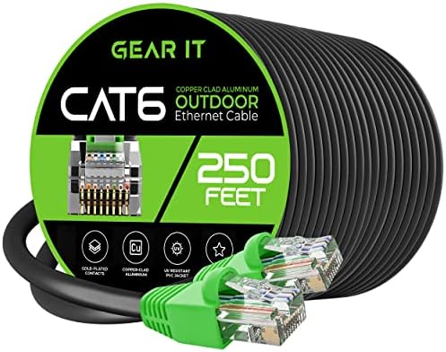 GearIT Cat6 Outdoor Ethernet Cable (250 Feet) CCA Copper Clad ...