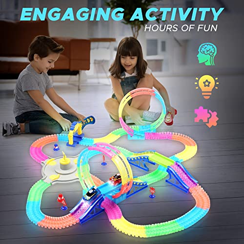 Magic Kids Race Track Set - 300+ Pcs Glow in The Dark Flexible Car ...