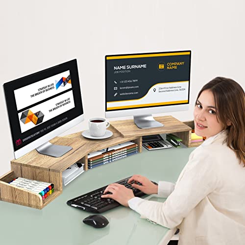 ELIVED Dual Monitor Stand Riser with Two Swivel Drawers, Monitor Stand ...