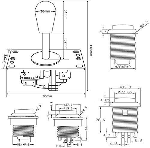 Fosiya 4 player led arcade kit ellipse oval style joystick