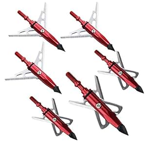 Red 6pcs Broadheads 100 Grain Hunting Arrow Heads Archery Shooting ...