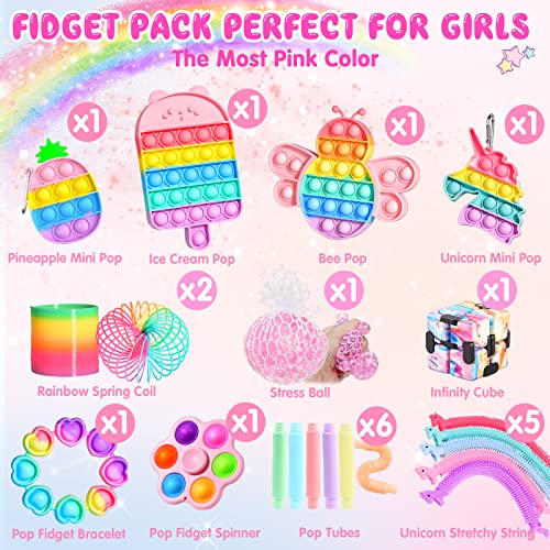 (60 Pcs) Fidget Toys Figetsss Pack Perfect for Girls Age 8-10 Pop ...