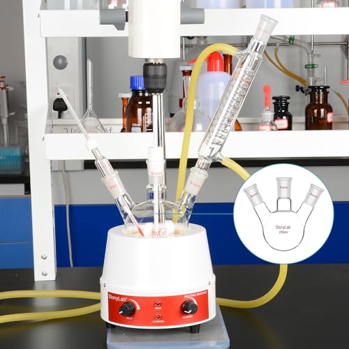 StonyLab Glass 3 Neck Round Bottom Flask RBF, With 24/40 Center And Side Standard Taper Outer ...