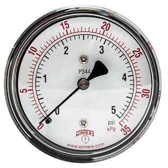 Winters PLP Series Steel Dual Scale Low Pressure Gauge with Brass Internals, 0-5 psi, 2-1/2 ...