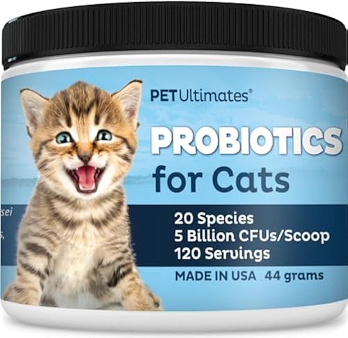 Pet Ultimates Probiotics for Cats – 20-Species Cat Probiotic Powder to ...
