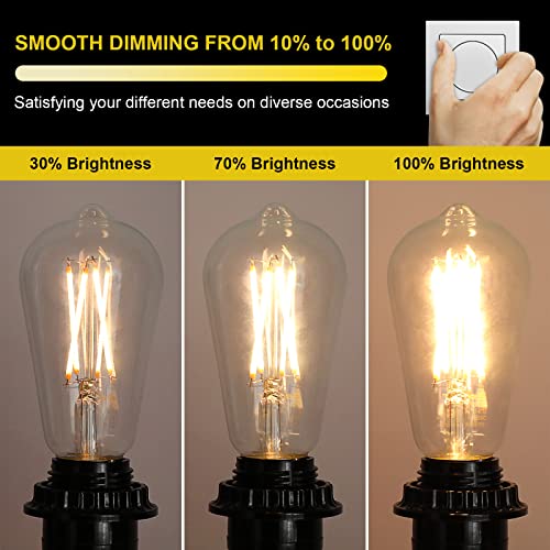 Ascher Dimmable LED Edison Bulbs 60 Watt Equivalent, Eye Protection Led ...