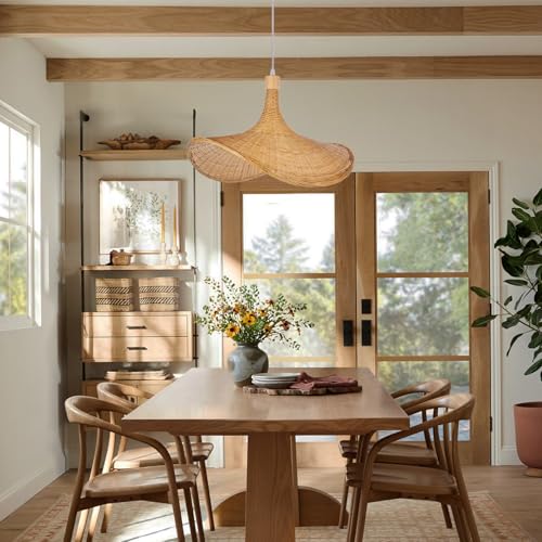 Arturesthome Bamboo Chandelier Wicker Pendant Lighting Fixture, Vintage Hand-Woven Straw Hat ...