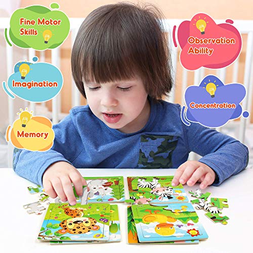 SYNARRY 6 Pack Wooden Jigsaw Puzzles for Kids Ages 2-5 Years Old, 9 ...