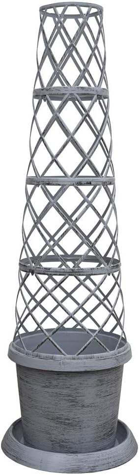Flower Tower Pot Modern Grey Plant Pot Design with Flower Pot, Saucer ...