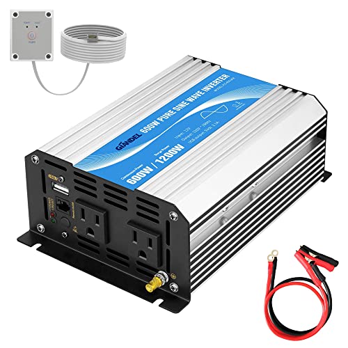 GIANDEL Power Inverter Pure Sine Wave 600Watt 12V DC to 120V AC with ...