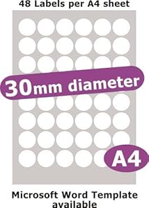 30mm diameter round , 240 Labels , Matt White Paper , 5 A4 Sheets ...