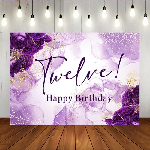 Lofaris Happy 12th Birthday Backdrop Banner Purple and Gold Floral 12 ...