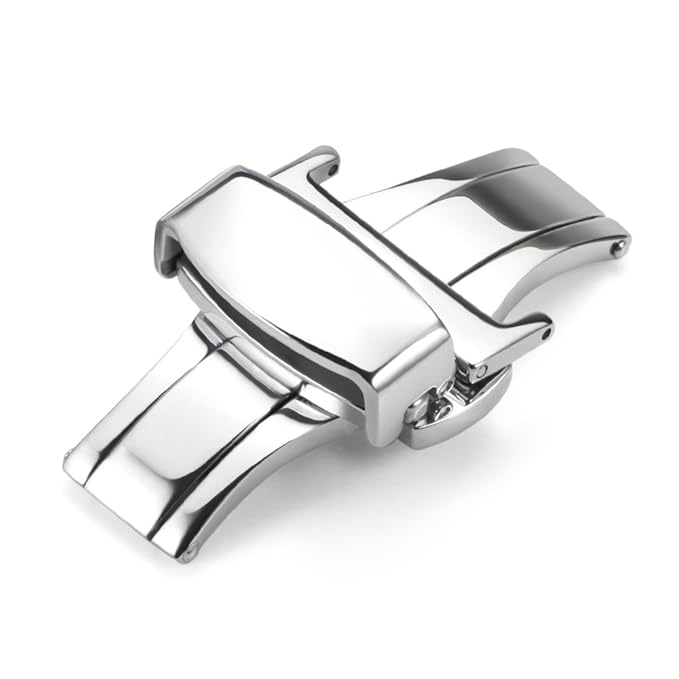 iStrap 20mm Stainless Steel Polished Butterfly Deployant Buckle Double ...