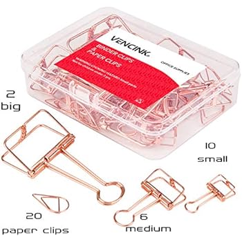 Amazon.com : 18 Wire Binder Clips and 20 Cute Paper Clips Rose Gold ...