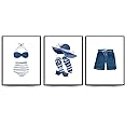 Amazon.com: PLKMN Summer Coastal Wall Art Decor Set of 3 - Navy Blue ...