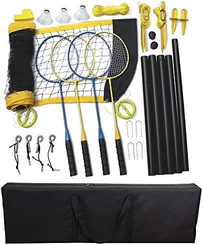 Driveway Games Portable Badminton Set 4 Rackets, 3 Birdies & Net Kit ...