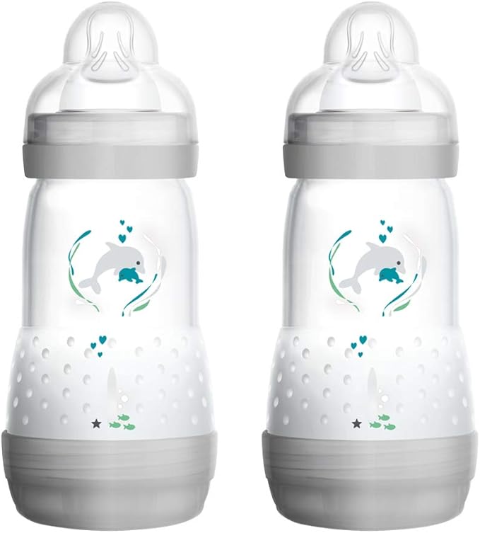 MAM Easy Start Self Sterilising Anti-Colic Baby Bottle 2 Pack, 260 ml with Medium Flow MAM Teats ...
