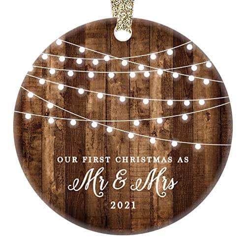 Amazon DIGIBUDDHA 2021 First Christmas As Mr Mrs Ornament Rustic 
