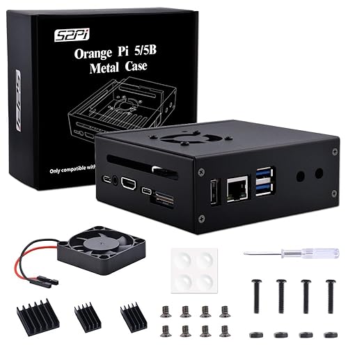 GeeekPi Orange Pi 5/5B Metal Case with Fan Heatsinks, Supports M.2 NVME ...