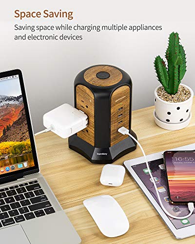 Power Strip Tower Surge Protector, SUPERDANNY Desktop Charging Station ...