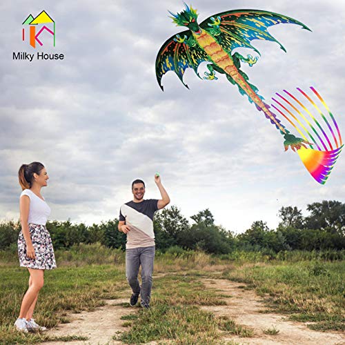 Super Big Dragon Kite Upgraded with 9 Extra Long Colored Tails, Easy to ...