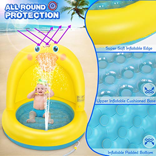 Inflatable Baby Pool, Duck Baby Splash Pool with Canopy Extra Soft ...