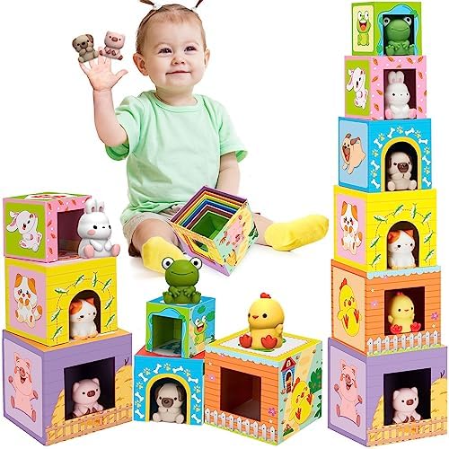 Aigybobo Farm Animal Sorting & Stacking Toy Blocks, Number Nesting ...