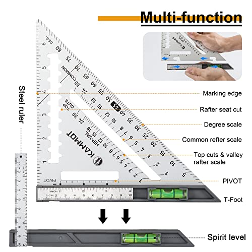KAMMQI Rafter Square with Level Carpenter Squares Triangle Square 7 ...
