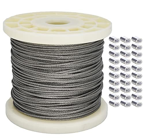 1/16 Wire Rope, Stainless Steel 304 Wire Cable, 7x7 Strand Core, 328ft ...