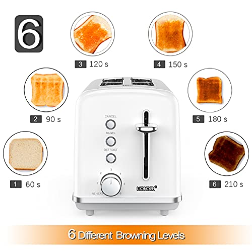 Toaster 2 Slice, Lionorm 900W Toaster with 6 Browning Settings, 1.5 In ...